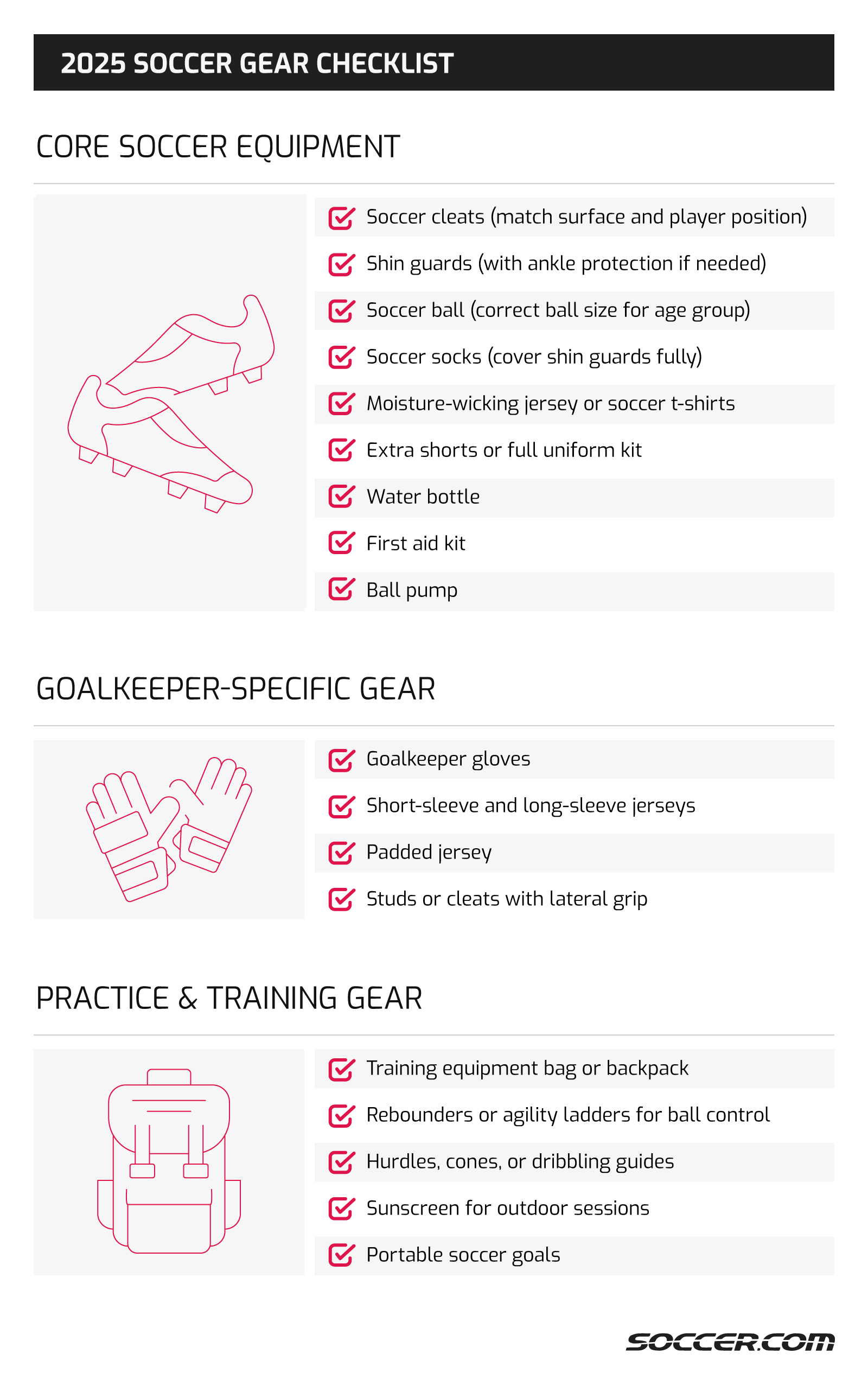 what are the equipment needed for soccer